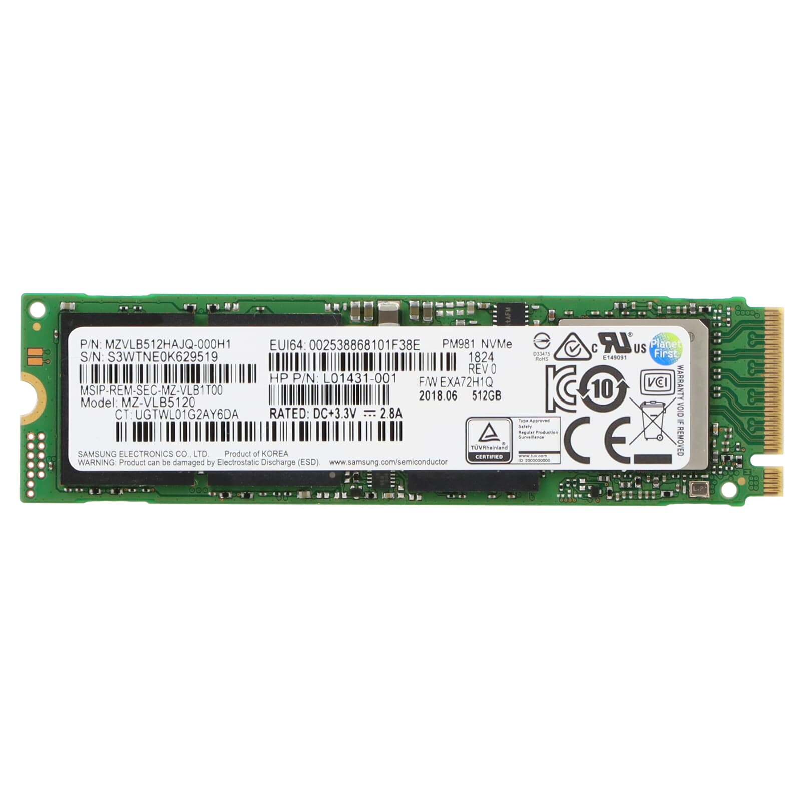 HP PM981 512GB M.2 2280 PCIe 3.0 x4 NVMe SSD - L01431-001 MZ-VLB5120