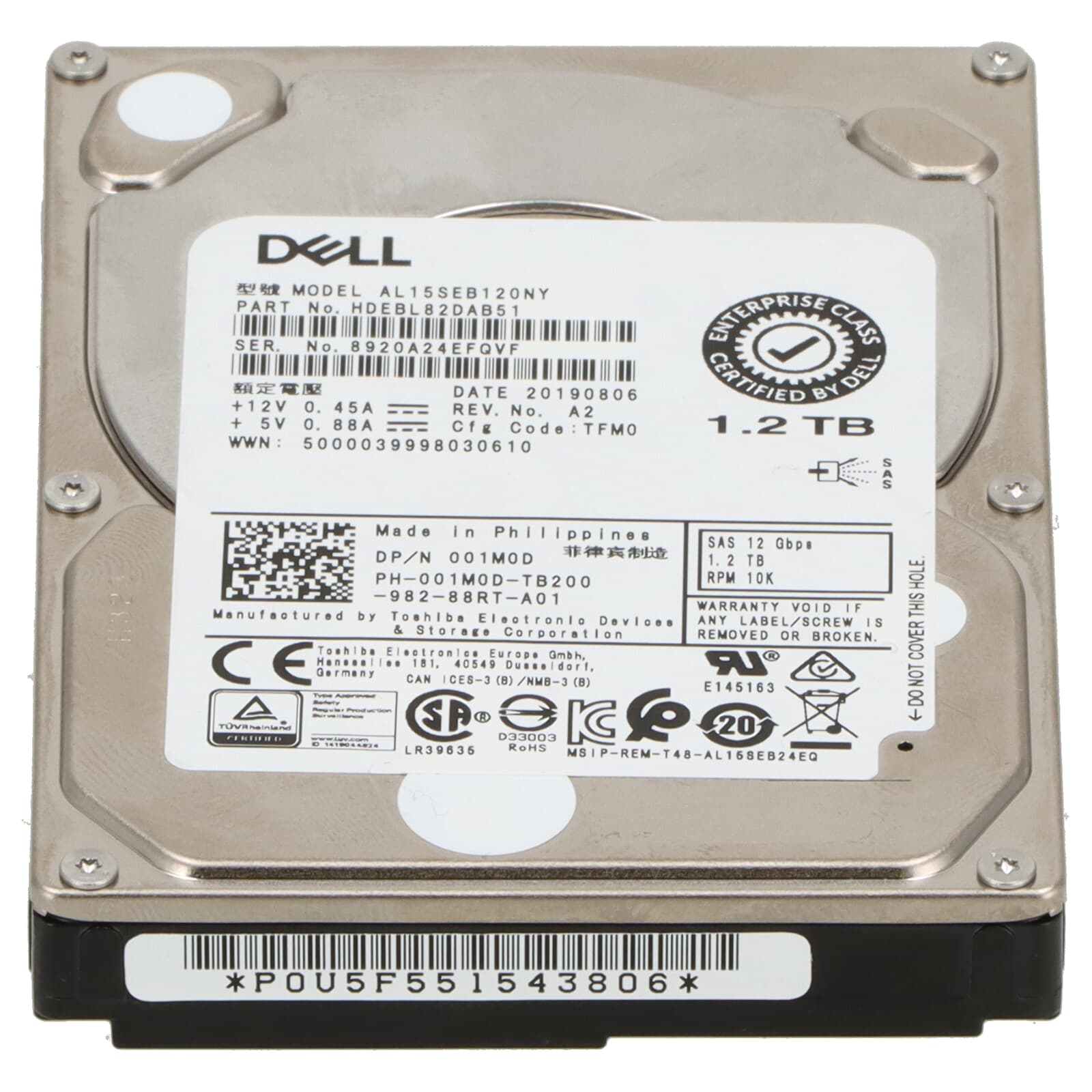 Dell 1,2TB 10k 12G SAS-Festplatte 2,5" - 01M0D AL15SEB120NY