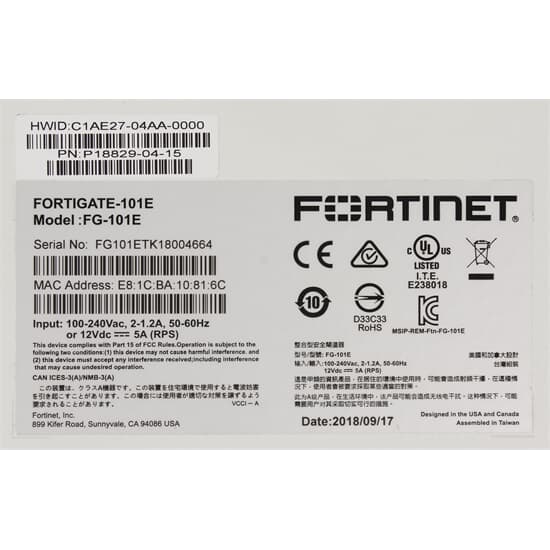 Fortinet Firewall FortiGate 101E 7,4 Gbps 480GB SSD - P18829-04-15 FG-101E