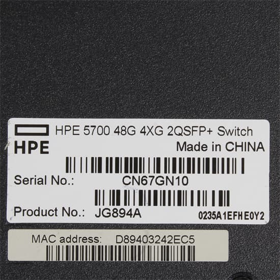 HPE FlexFabric 5700 Switch 48x 1GbE 4x SFP+ 10GbE 2x QSFP+ 40GbE - JG894A